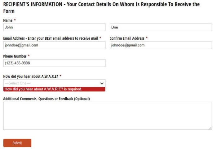 A.W.A.R.E’s Non-UCC Order Form - A.W.A.R.E